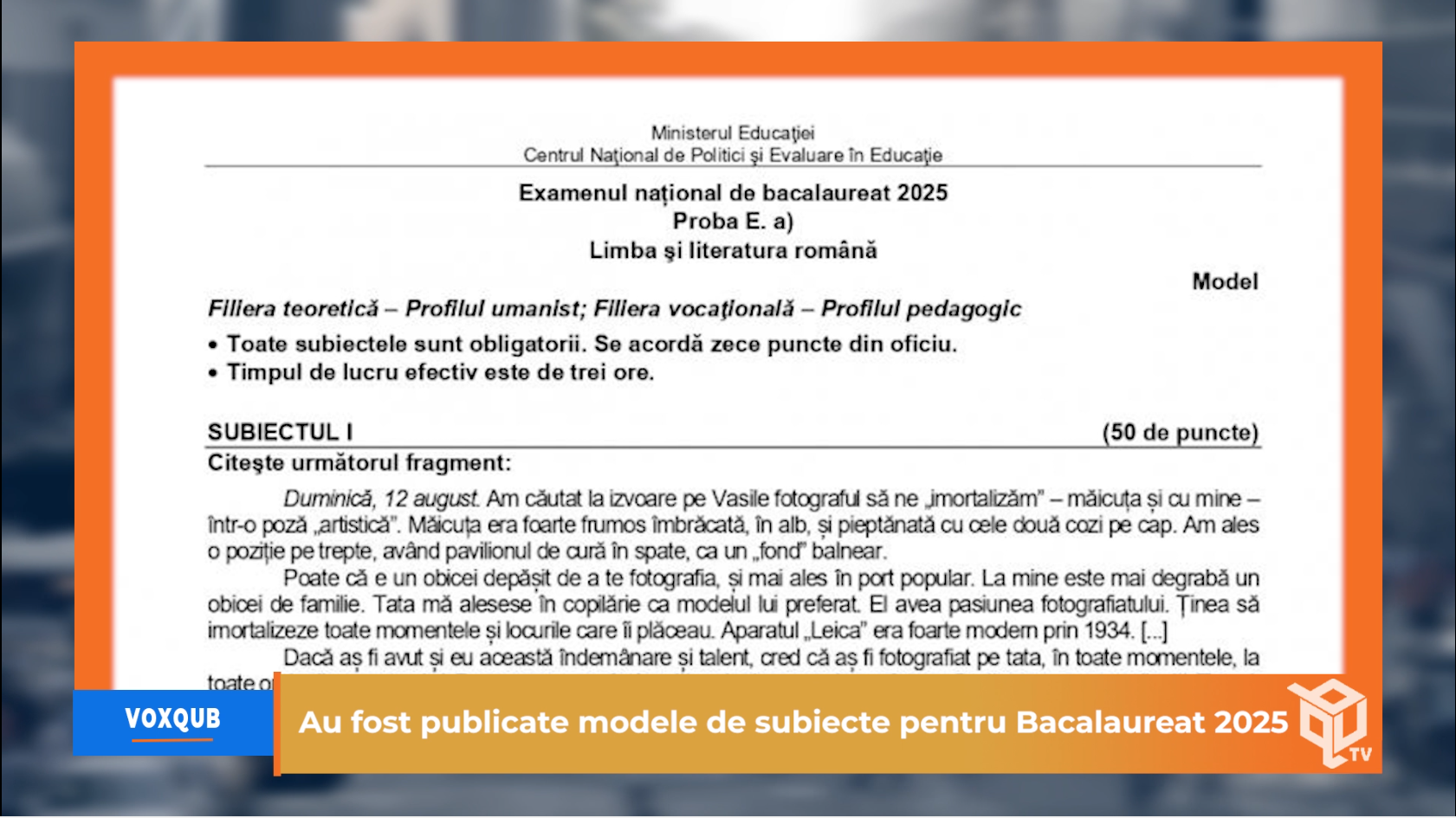Au fost publicate modele de subiecte pentru Bacalaureat 2025 - VoxQub ...